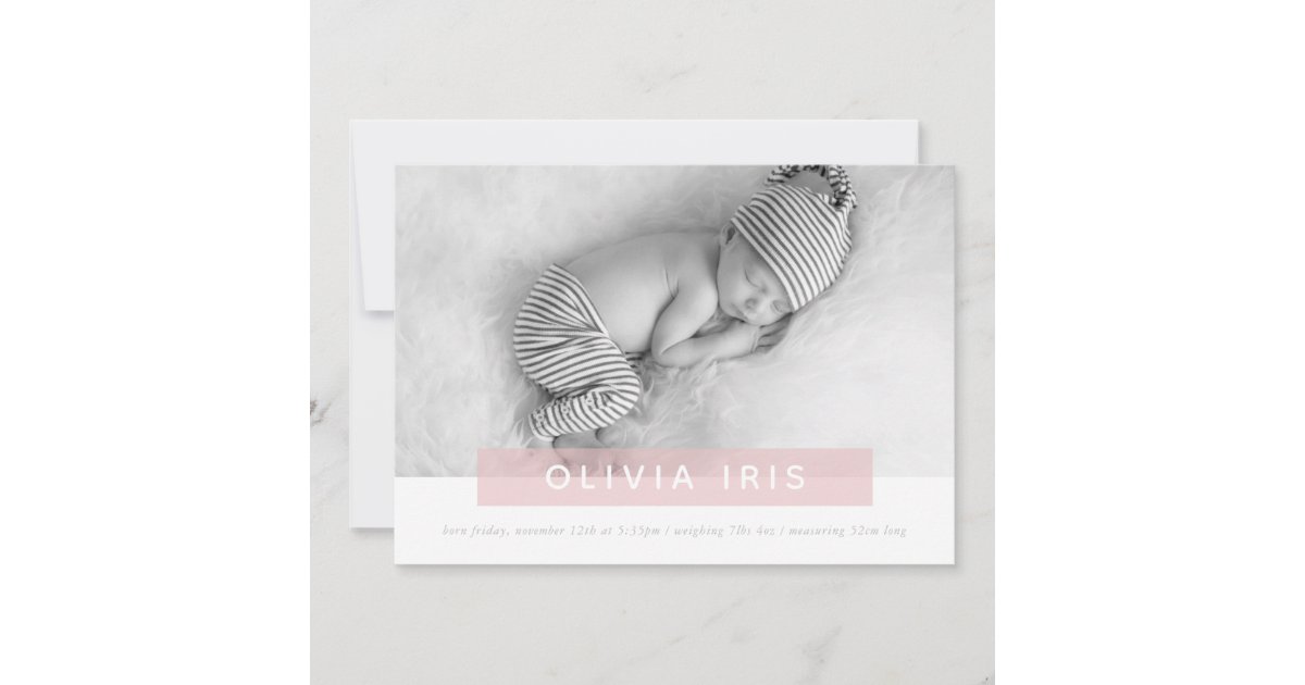 MODERN BABY PHOTO simple sweet pink panel overlay Announcement | Zazzle
