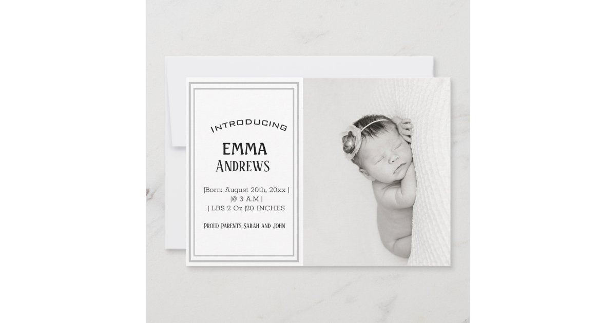 Modern Baby Photo Thank You Birth Announcement | Zazzle