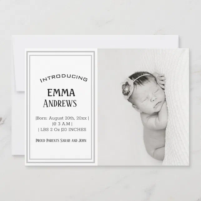 Modern Baby Photo Thank You Birth Announcement | Zazzle