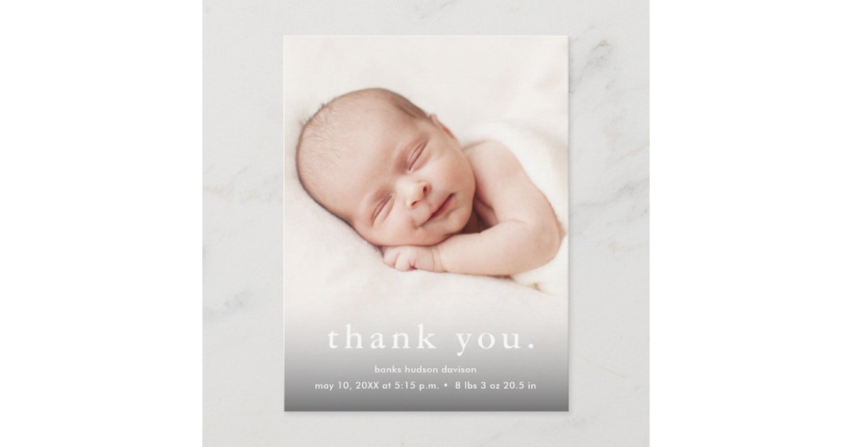 Modern Baby Photo Thank You Birth Announcement Postcard | Zazzle