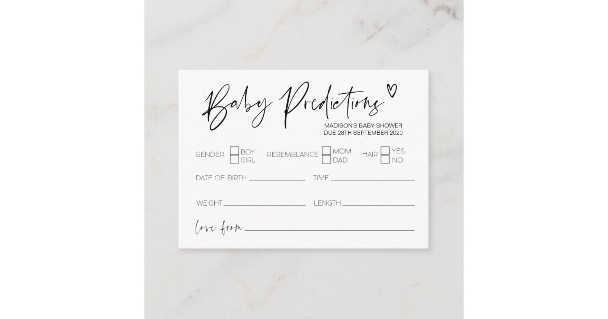Modern Baby Shower Baby Predictions Guess Card | Zazzle