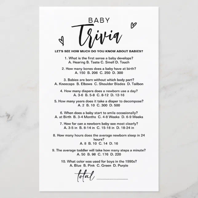 Modern Baby Trivia Game, Baby Shower Games, Baby | Zazzle