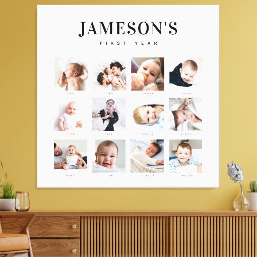 Modern Baby's First Year Keepsake Photo Calendar Canvas Print | Zazzle