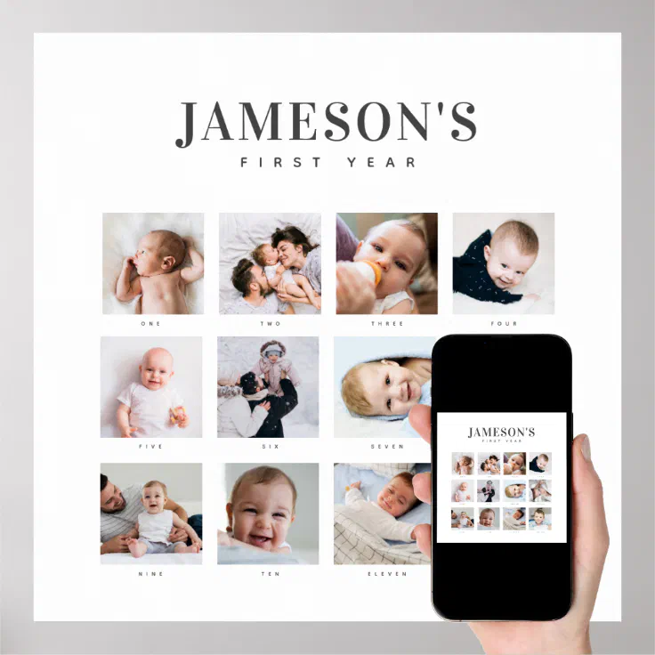 Modern Baby's First Year Keepsake Photo Calendar Poster | Zazzle