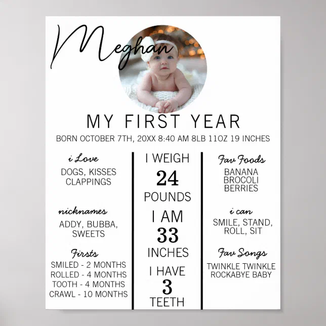 Modern Baby's First Year Milestone 1st Birthday Poster | Zazzle