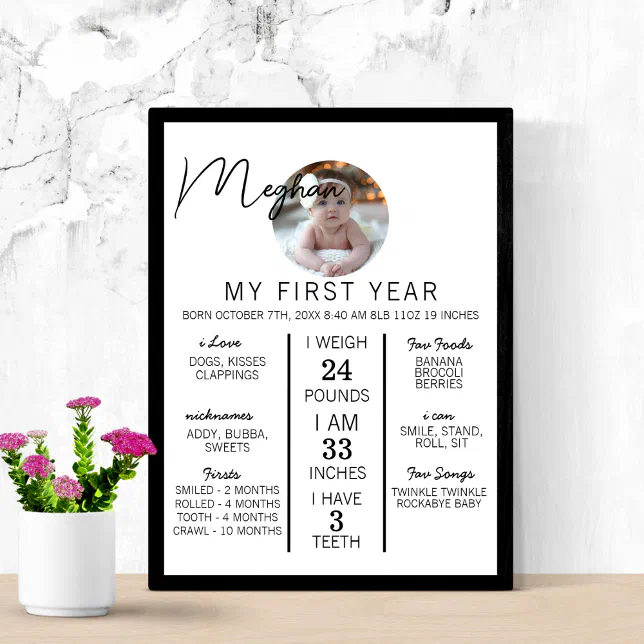 Modern Baby's First Year Milestone 1st Birthday Poster | Zazzle