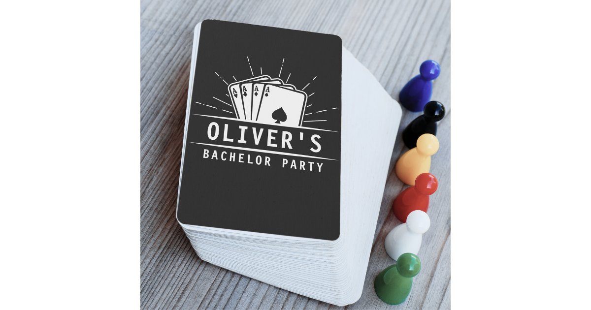 Modern Bachelor Party Grooms Name Casino | Black Poker Cards | Zazzle