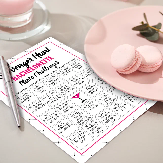 Modern Bachelorette Photo Scavenger Hunt Game Card | Zazzle