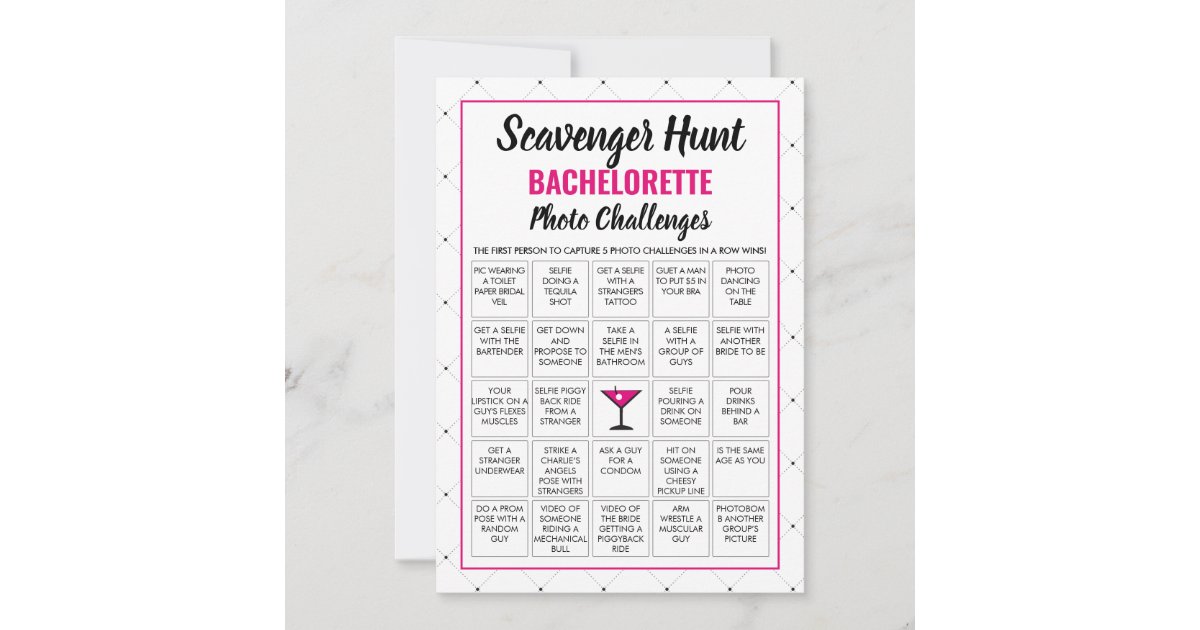 Modern Bachelorette Photo Scavenger Hunt Game Card | Zazzle