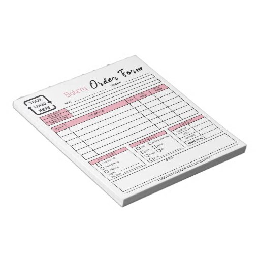 Modern Bakery Cafe Pink Order Form Notepad | Zazzle
