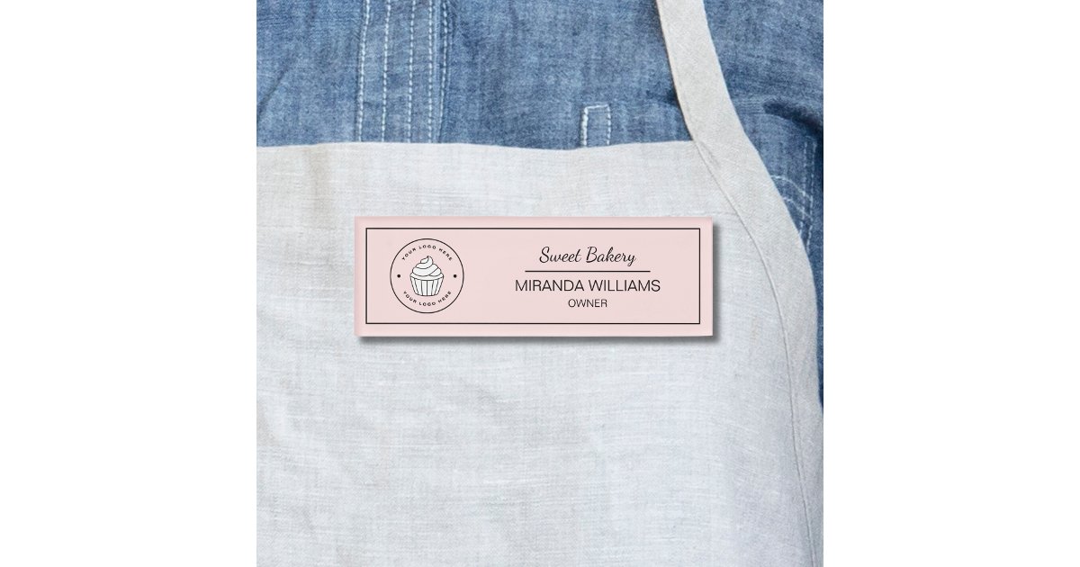 Modern Bakery Custom Logo Pink Name Tag | Zazzle