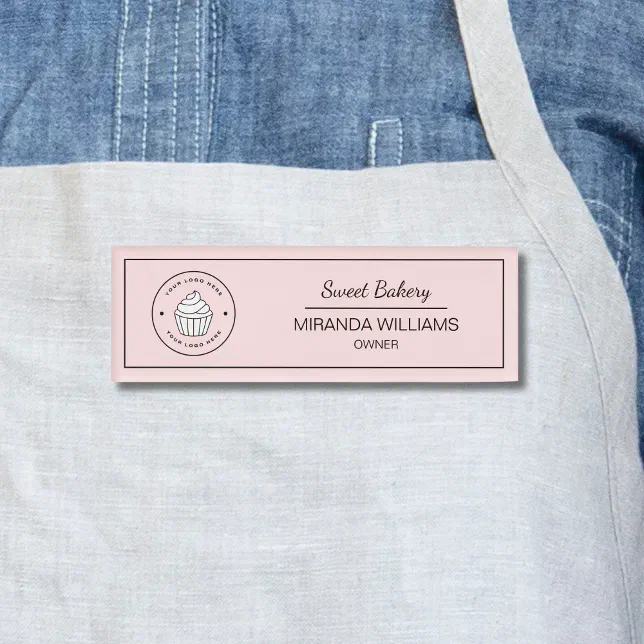 Modern Bakery Custom Logo Pink Name Tag | Zazzle
