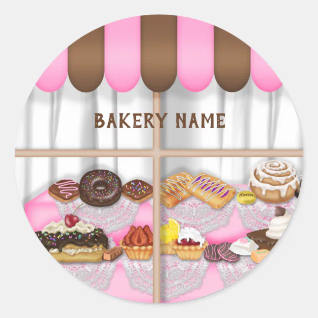 Modern Bakery Window Pastry Sweets Classic Round Sticker | Zazzle