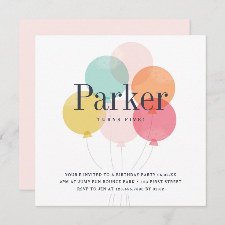 Modern ballon bunch birthday party invitation | Zazzle