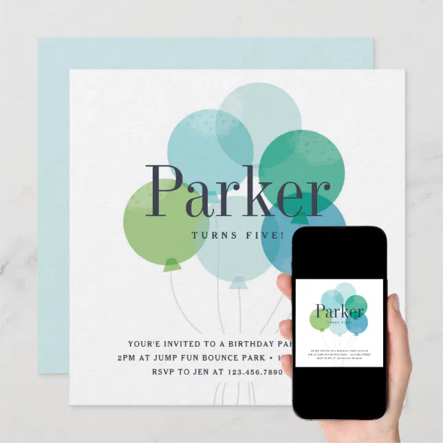 Modern ballon bunch birthday party invitation | Zazzle