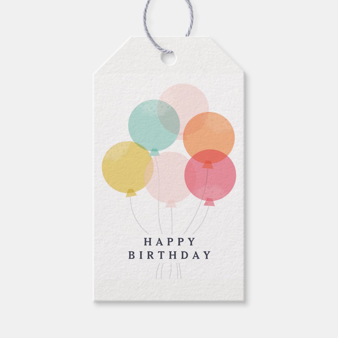 Modern Balloon Bunch Happy Birthday Gift Tags | Zazzle