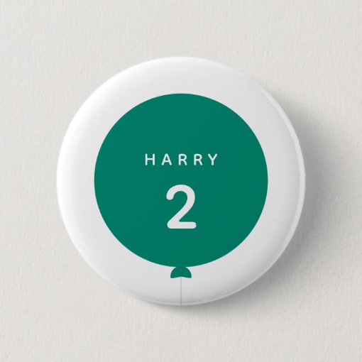 Modern Balloon | Green Birthday Party Kid Name Age Button | Zazzle