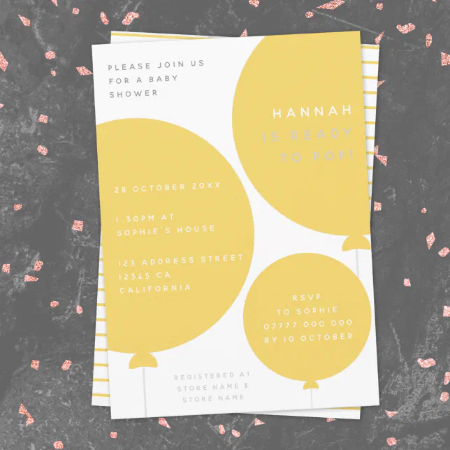 Modern Balloon | Unisex Yellow Baby Shower Invitation | Zazzle