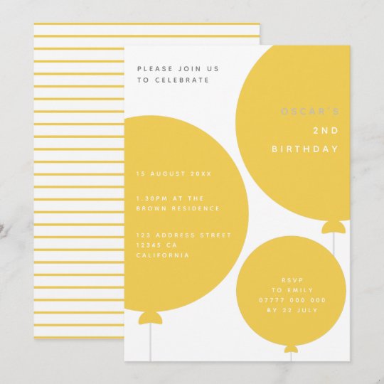 Modern Balloon | Yellow Kids Birthday Party Invitation | Zazzle.com