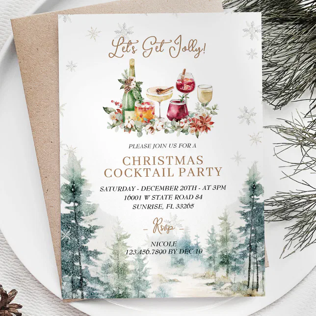 Modern Bar Christmas Lets Get Jolly Invitation | Zazzle