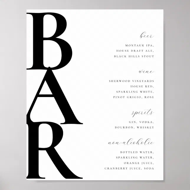 Modern Bar Menu List Poster | Zazzle