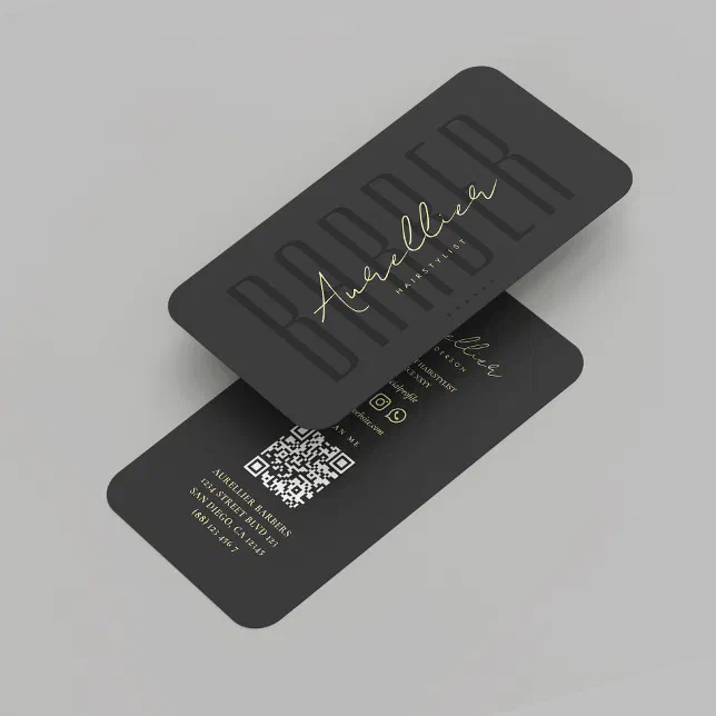 Modern Barber Barbershop Black Script Professional Business Card | Zazzle