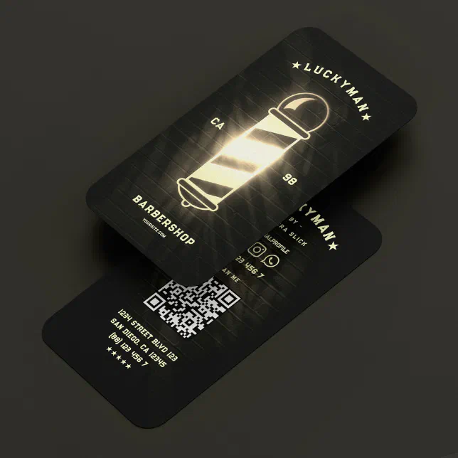 Modern Barber Black Neon Gold Barbershop Business Card | Zazzle