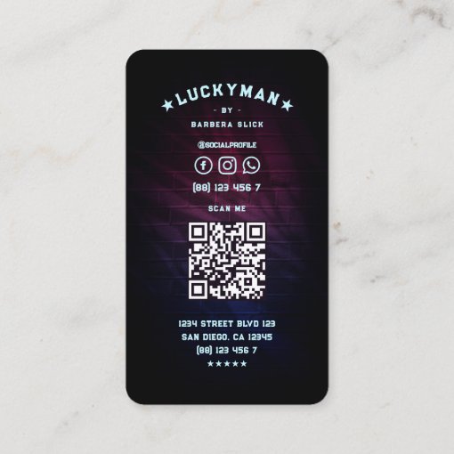 Modern Barber Neon Barber's Pole Red White Blue Business Card | Zazzle