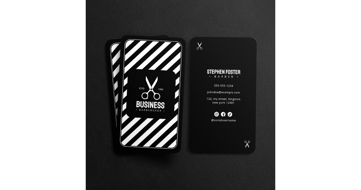 Modern Barber Shop Hair Stylist Barbershop Black Business Card | Zazzle