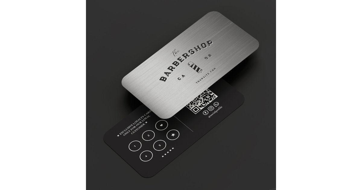 Modern Barber Silver Black Barbershop Loyalty Business Card | Zazzle