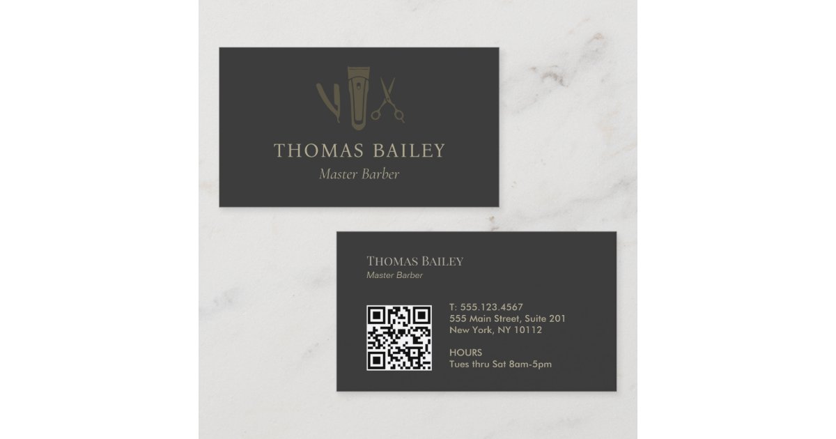 Modern Barbershop, Barber Brown QR Code Business Card | Zazzle
