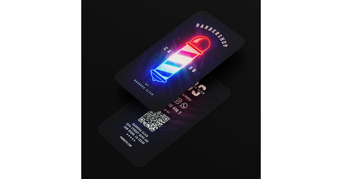 Modern Barbershop Barber's Pole Red White Blue Business Card | Zazzle