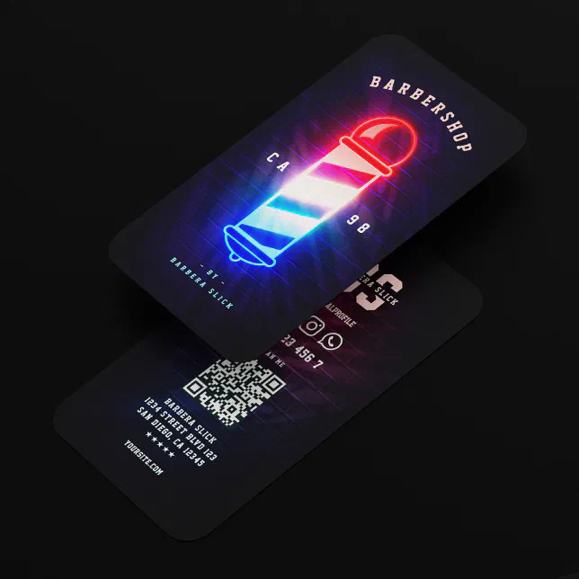 Modern Barbershop Barber's Pole Red White Blue Business Card | Zazzle