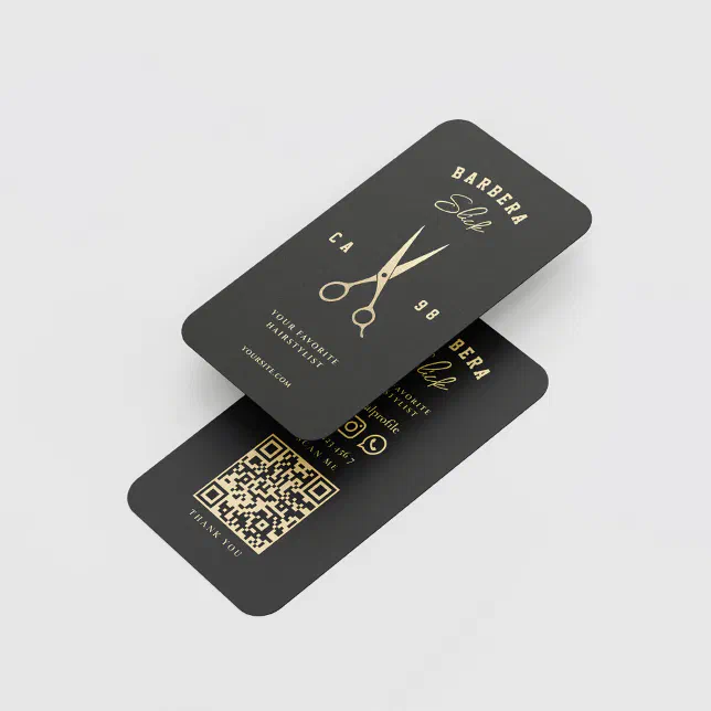 Modern Barbershop Black Gold Scissors Barber Business Card | Zazzle