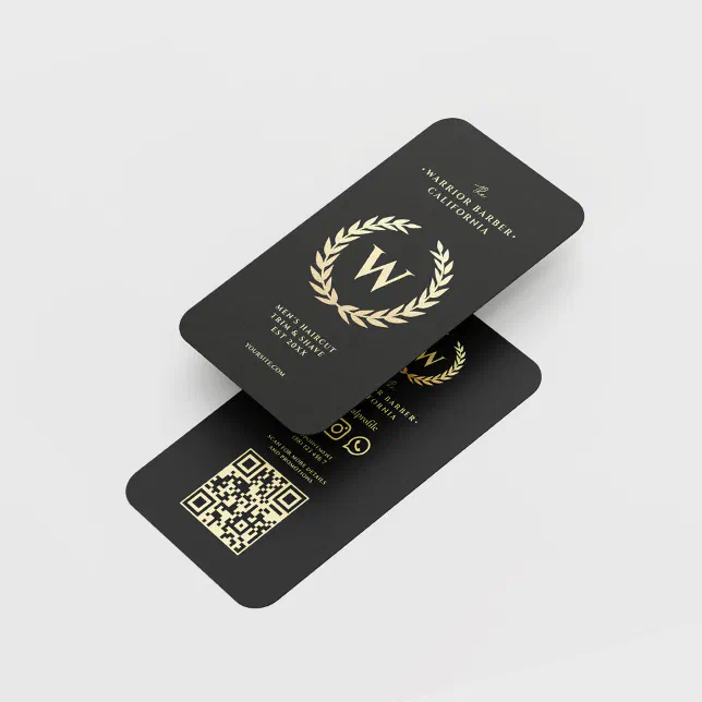 Modern Barbershop Monogram Men's Haircut Shave QR Business Card | Zazzle