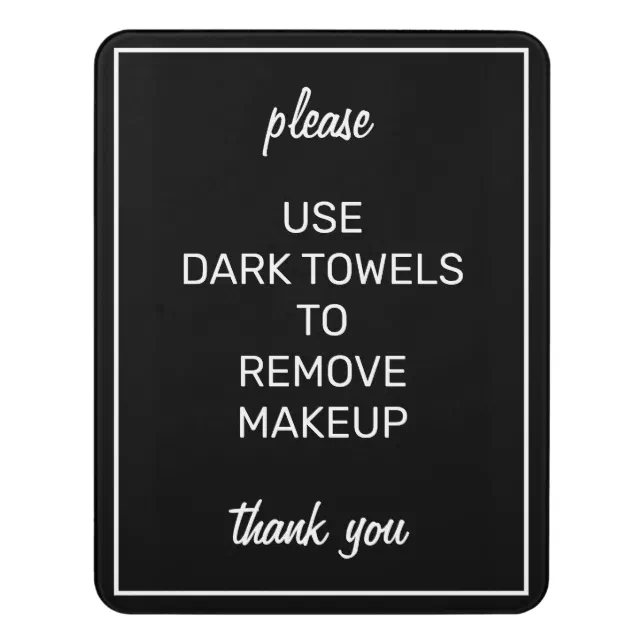Modern Basic Black Bathroom Makeup Towel Sign | Zazzle