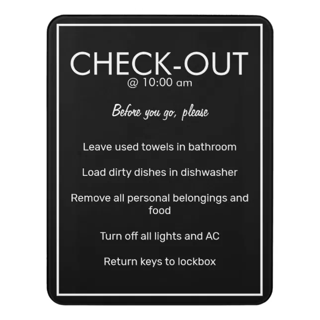 Modern Basic Black Guest Check Out Sign | Zazzle