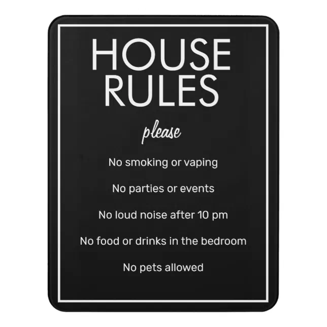 Modern Basic Black House Rules Guest Sign | Zazzle
