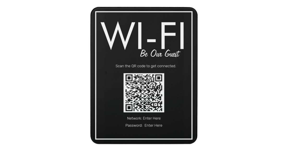 Modern Basic Black Wi-Fi QR Code Guest Sign | Zazzle