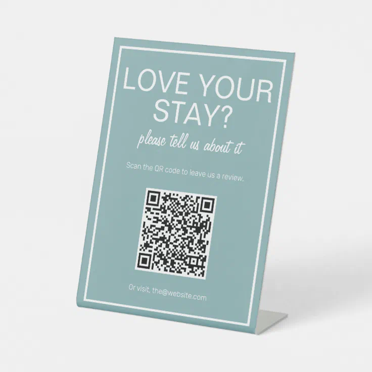 Modern Basic Teal QR Code Review Table Sign | Zazzle
