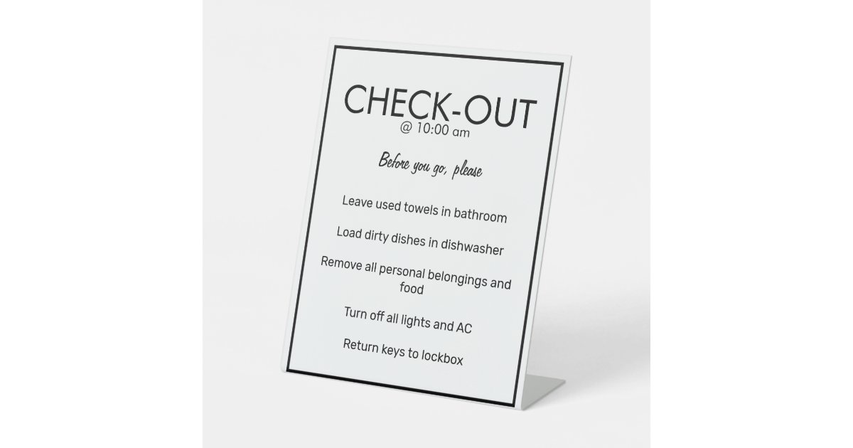 Modern Basic White Guest Check Out Table Sign | Zazzle