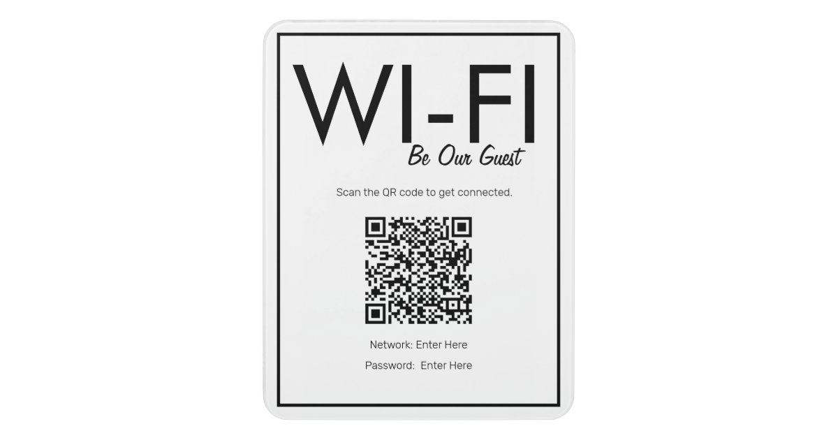 Modern Basic White Wi-Fi QR Code Guest Sign | Zazzle