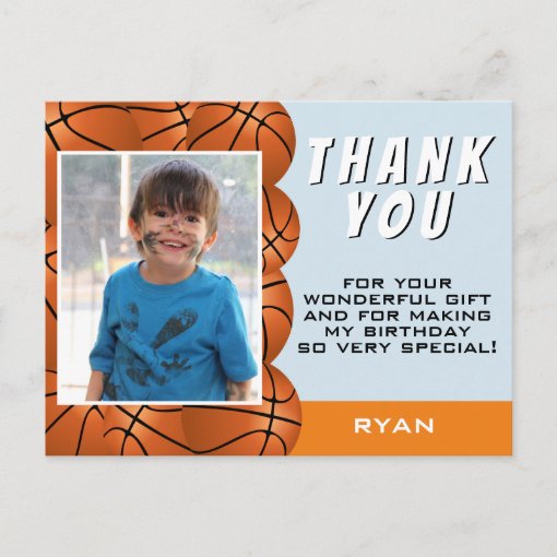 Modern Basketball Photo Birthday Thank you Postcard | Zazzle