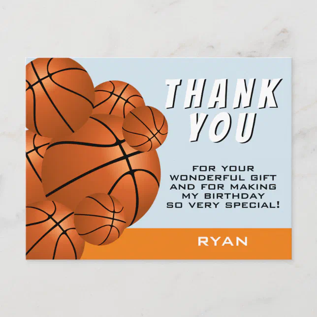 Modern Basketball Sports Kids Birthday Thank you Postcard | Zazzle