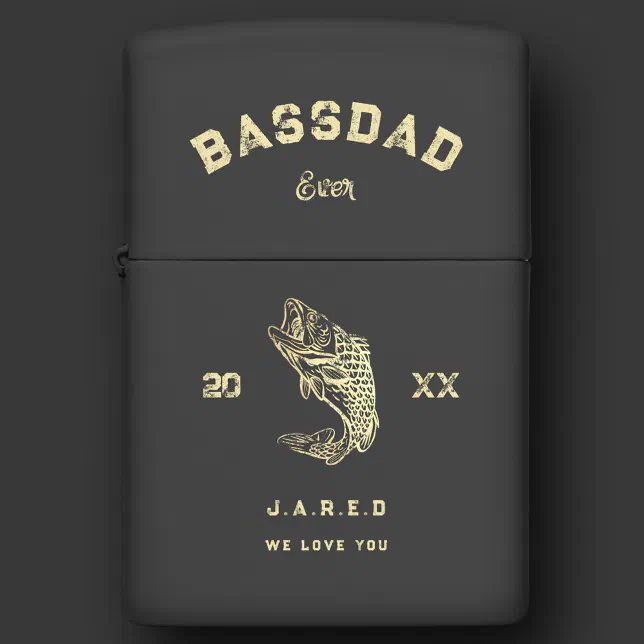 Modern Bass Fishing BASS DAD EVER Custom Name Zippo Lighter | Zazzle
