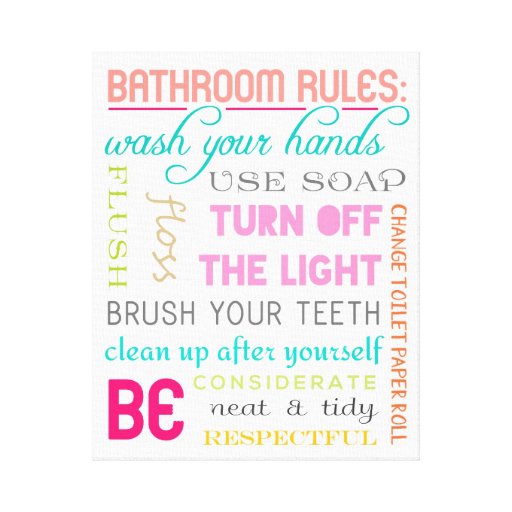 Modern Bathroom Rules Canvas Art Print | Zazzle