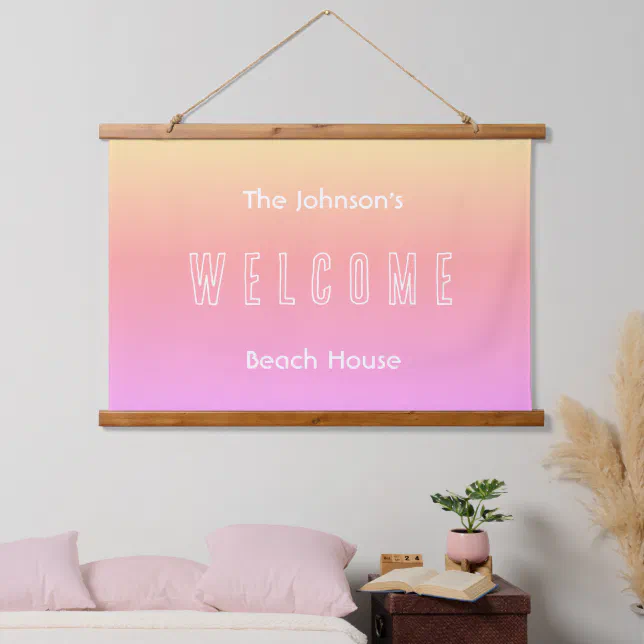 Modern Beach House Family Name Welcome Sign Hanging Tapestry | Zazzle