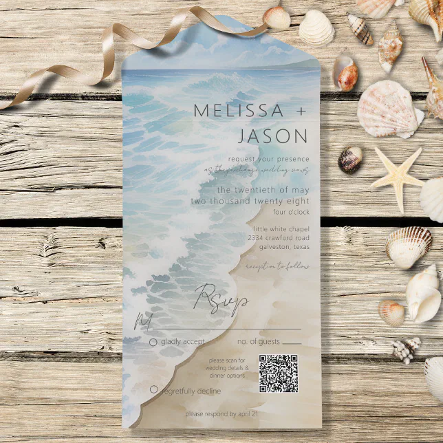 Modern Beach Shoreline Coastal QR Code All In One Invitation | Zazzle