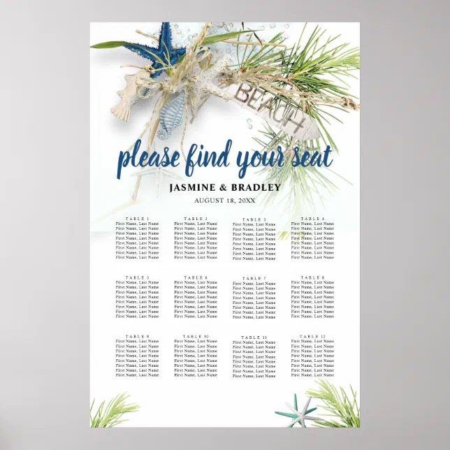 Modern Beach Tropical Table Plan Seating Chart | Zazzle