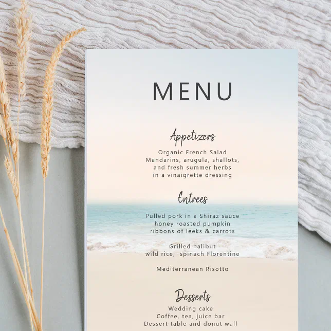 Modern Beach Wedding 3 Course Dinner Menu | Zazzle